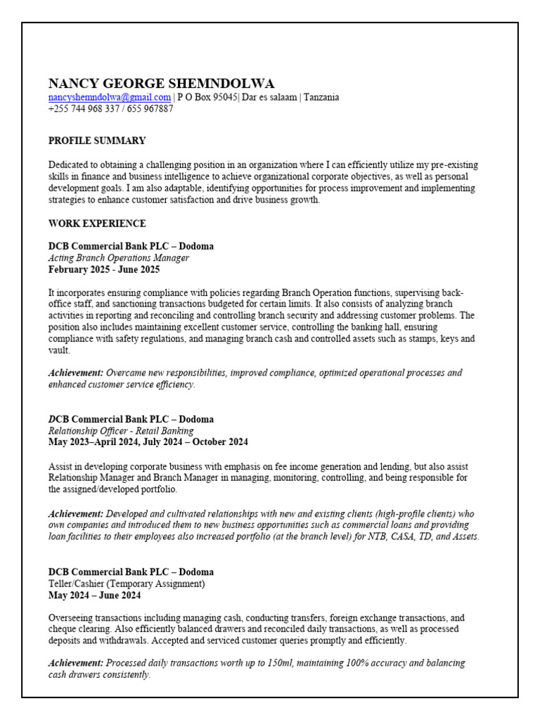 Curriculum Vitae Nancy George | PDF | Banks | Clearing (Finance)