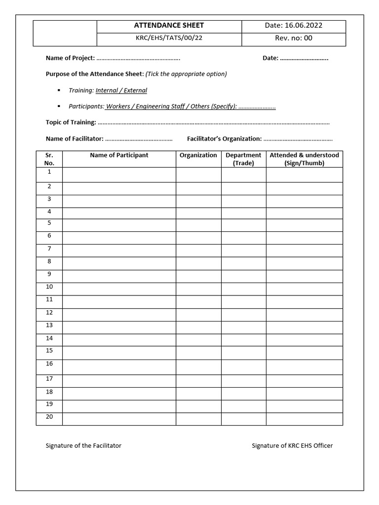 Training Attendance Sheet (1) | PDF
