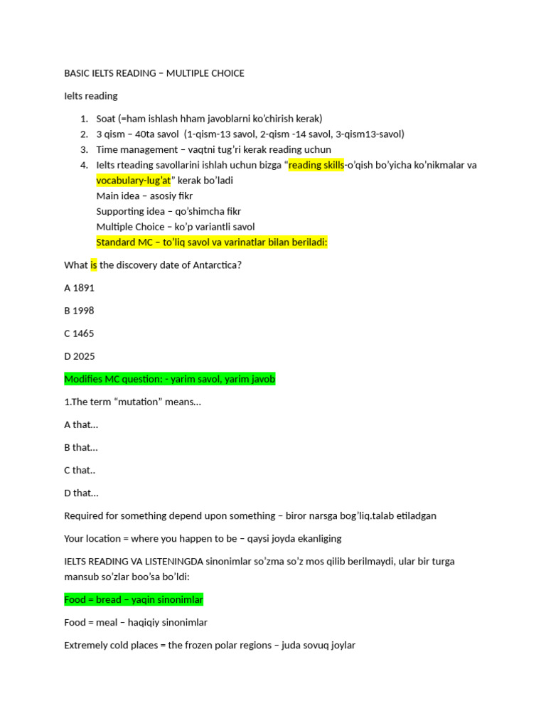 Basic Ielts Reading Multiple Choice Pdf