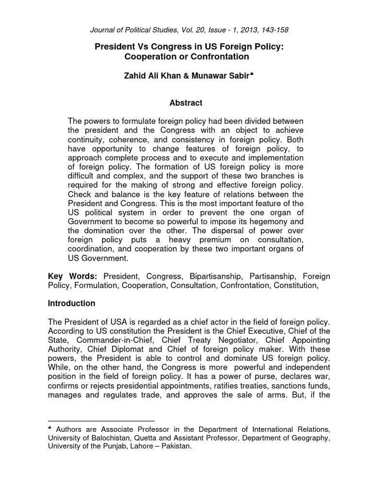 President-Congress Dynamics in US Foreign Policy | PDF | Presidents Of ...