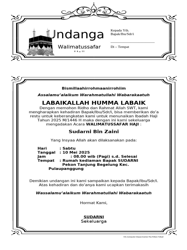 UNDANGAN Haji Walimatussafar 2023 Syah Nika | PDF