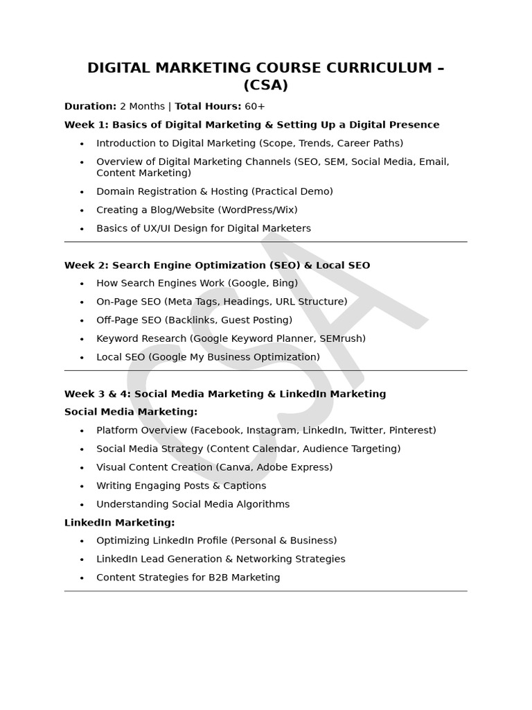Csa Digital Marketing Course | PDF