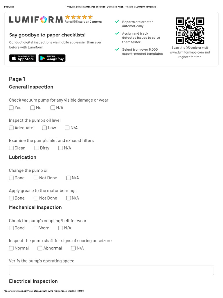 Vacuum Pump Maintenance Checklist 34156 | PDF | Pump | Wear