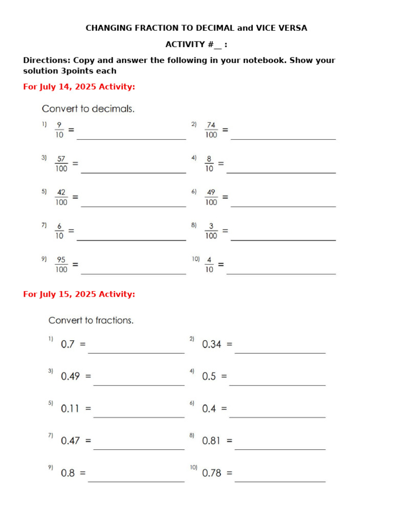 Changing Fraction To Decimal and Vice Versa | PDF