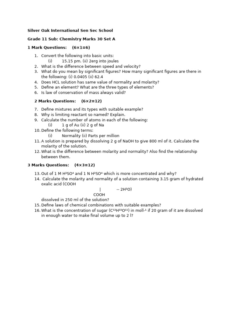 2024 Grade 11 Chemistry UT1 | PDF