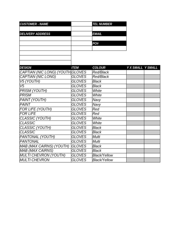Youth and Adult Gloves Order Summary | PDF