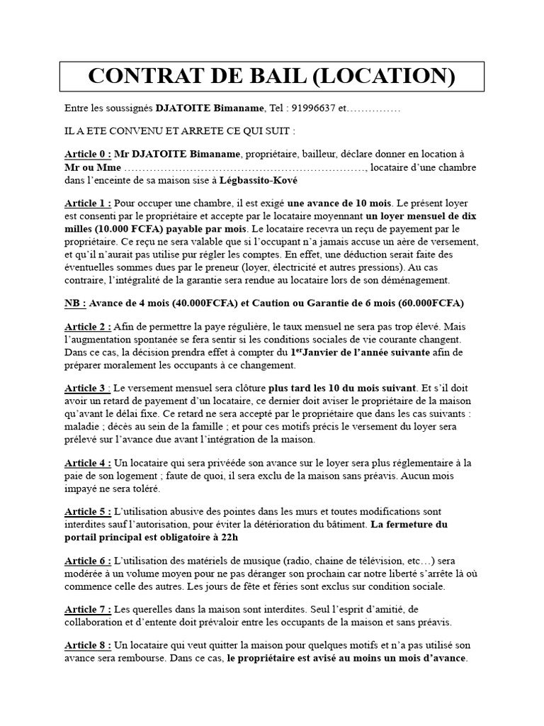 Modèle de contrat de bail standard | PDF
