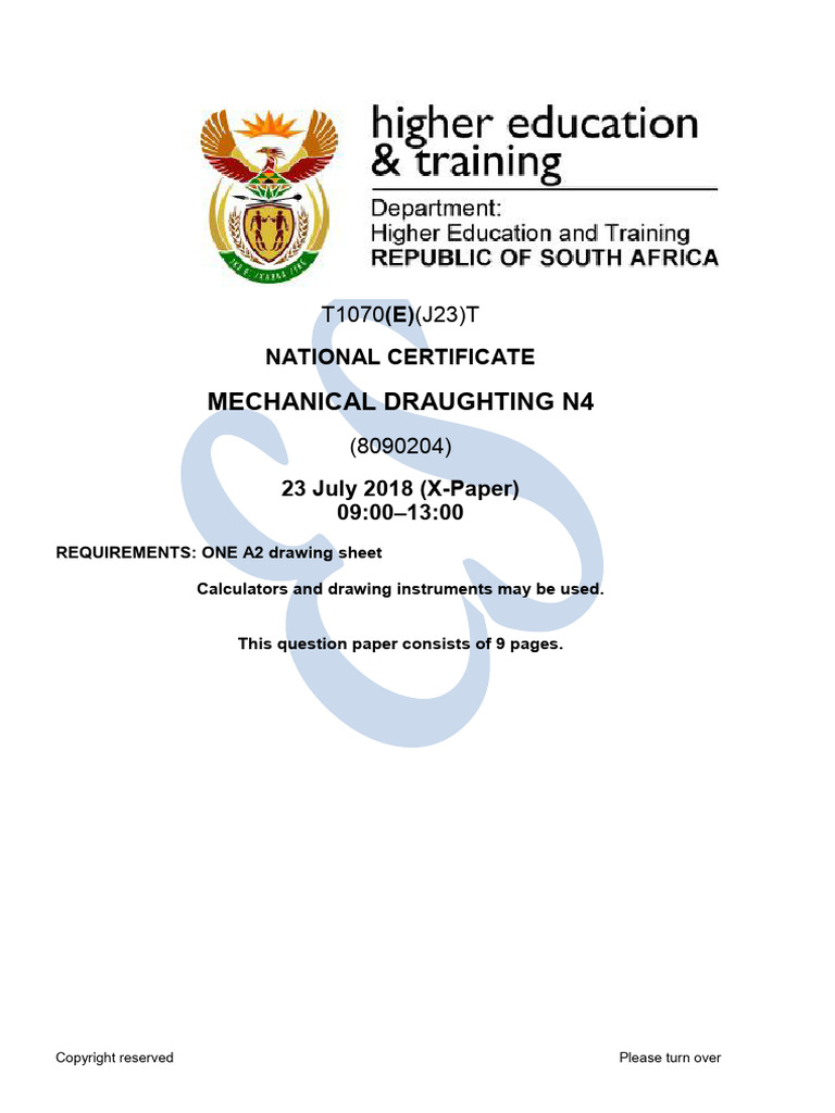 Mechanical Draughting N4 Exam Paper | PDF | Gear | Screw