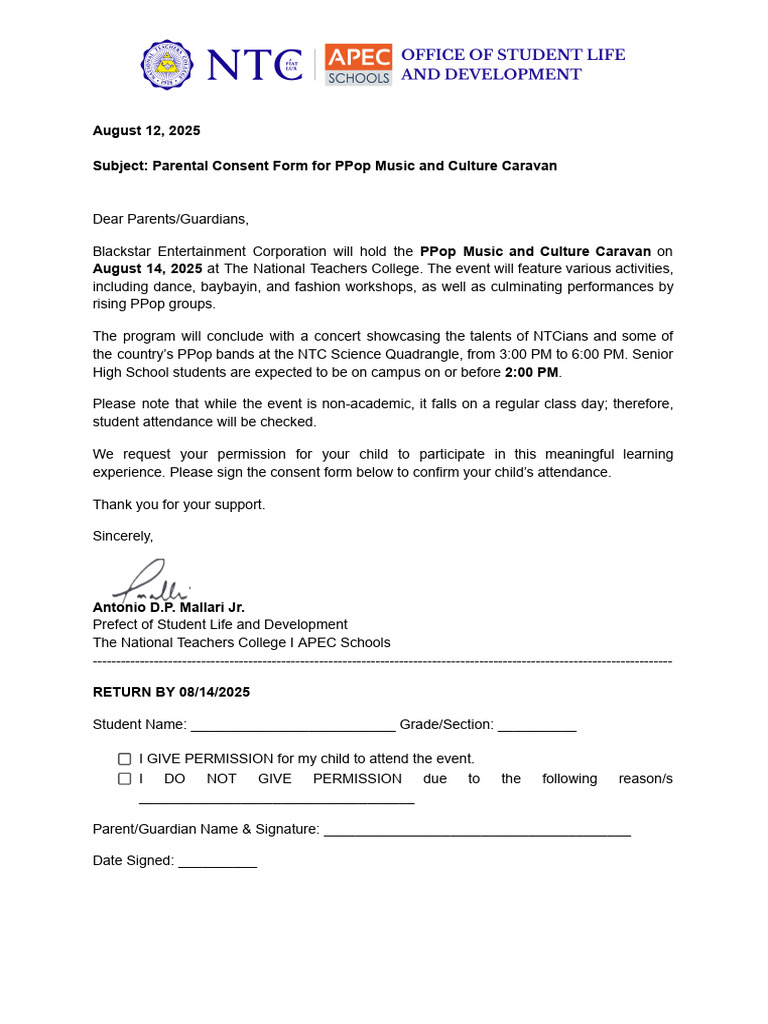 PPop Music Caravan Parental Consent Form | PDF