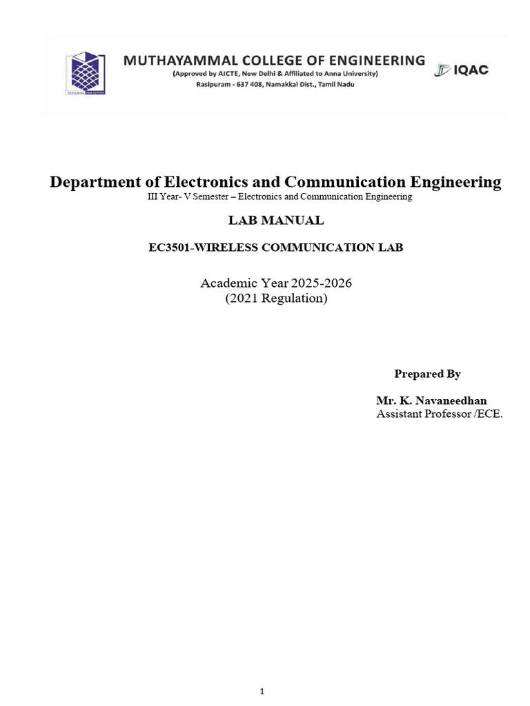 EC3501 Wireless Communication Lab Manual | PDF | Signal To Noise Ratio ...
