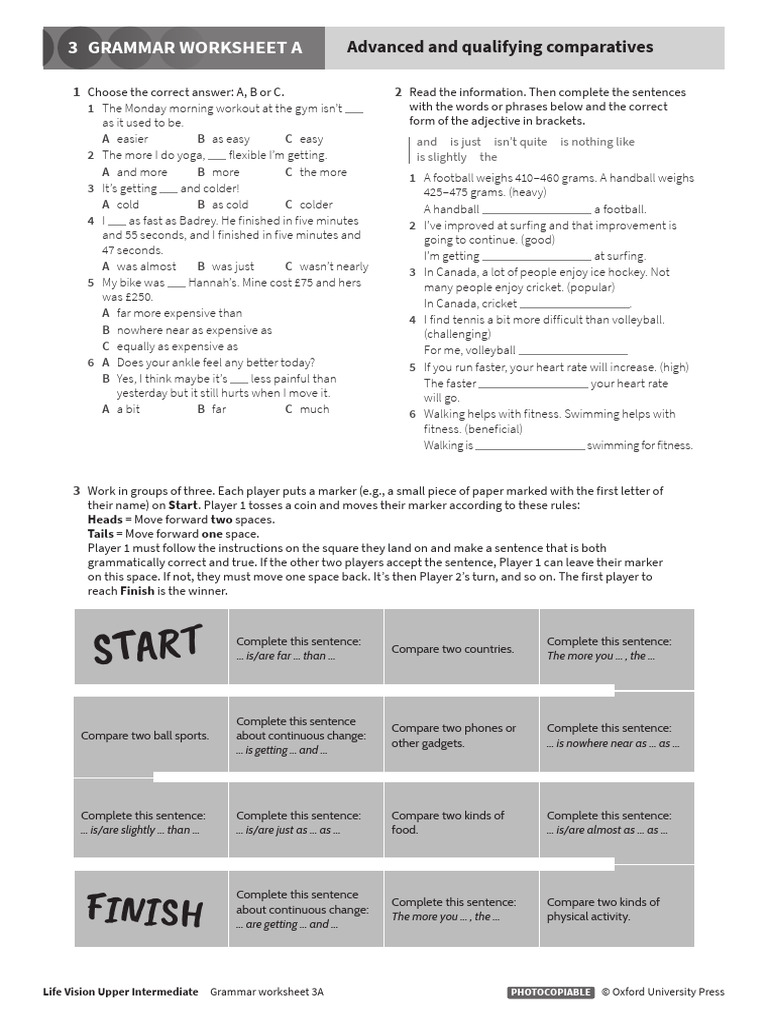 Life Vision Upper Int Gram Worksheet A U3 | PDF | Grammar | Linguistics