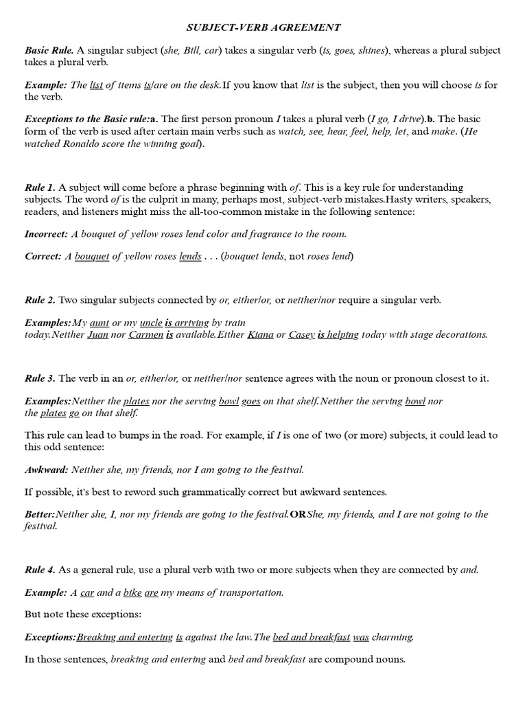 Subject-Verb Agreement Rules Explained | PDF | Grammatical Number | Verb