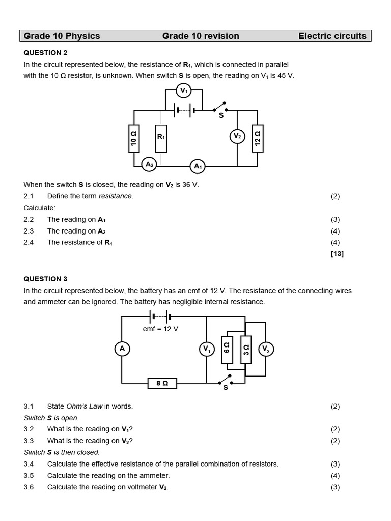 Grade 10 Circuits revision 2025 | PDF | Resistor | Voltage