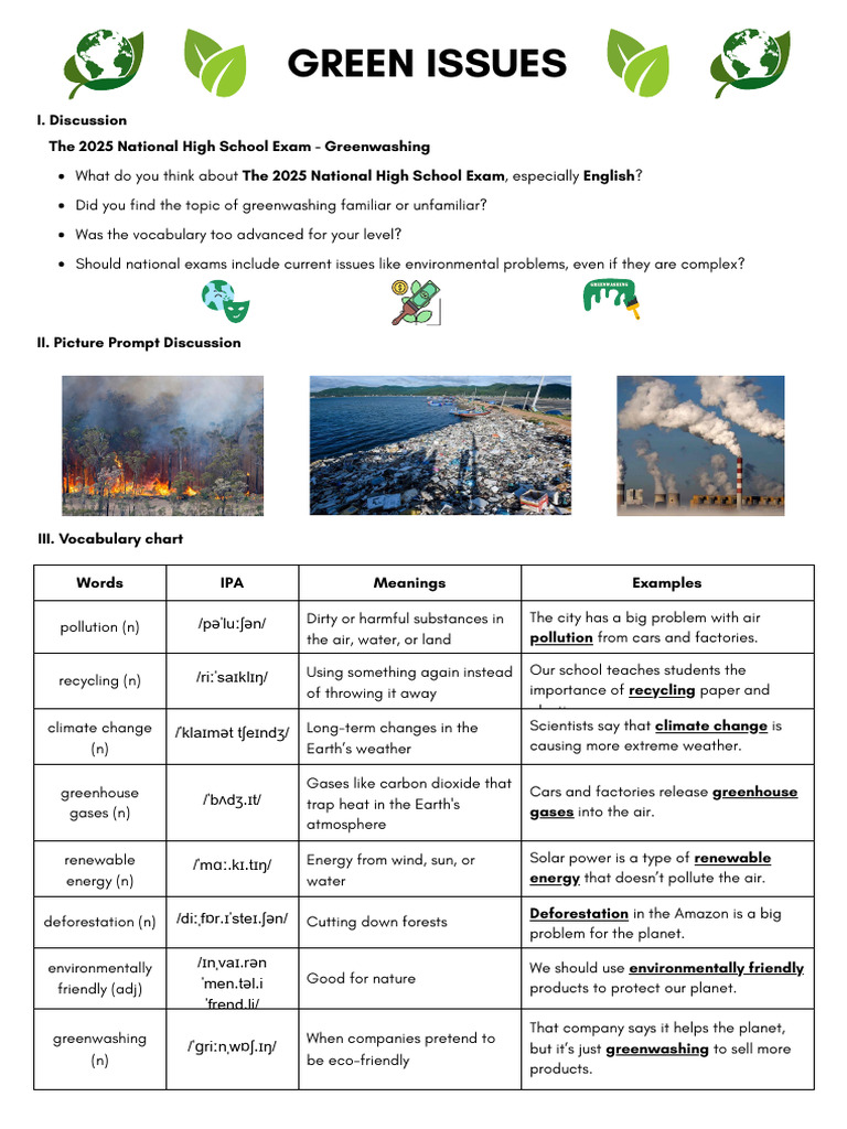 Green Issues Vocabulary Worksheet | PDF | Climate Change | Greenhouse ...