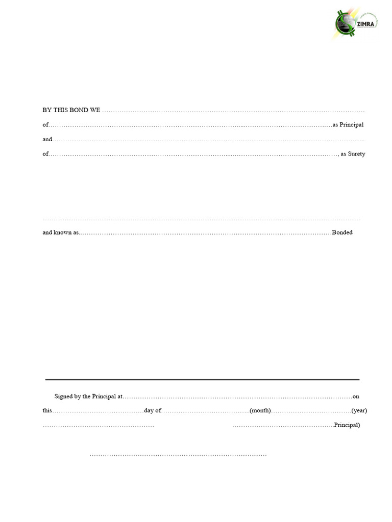 Zimbabwe Customs Warehouse Bond Form | PDF | Surety | Private Law