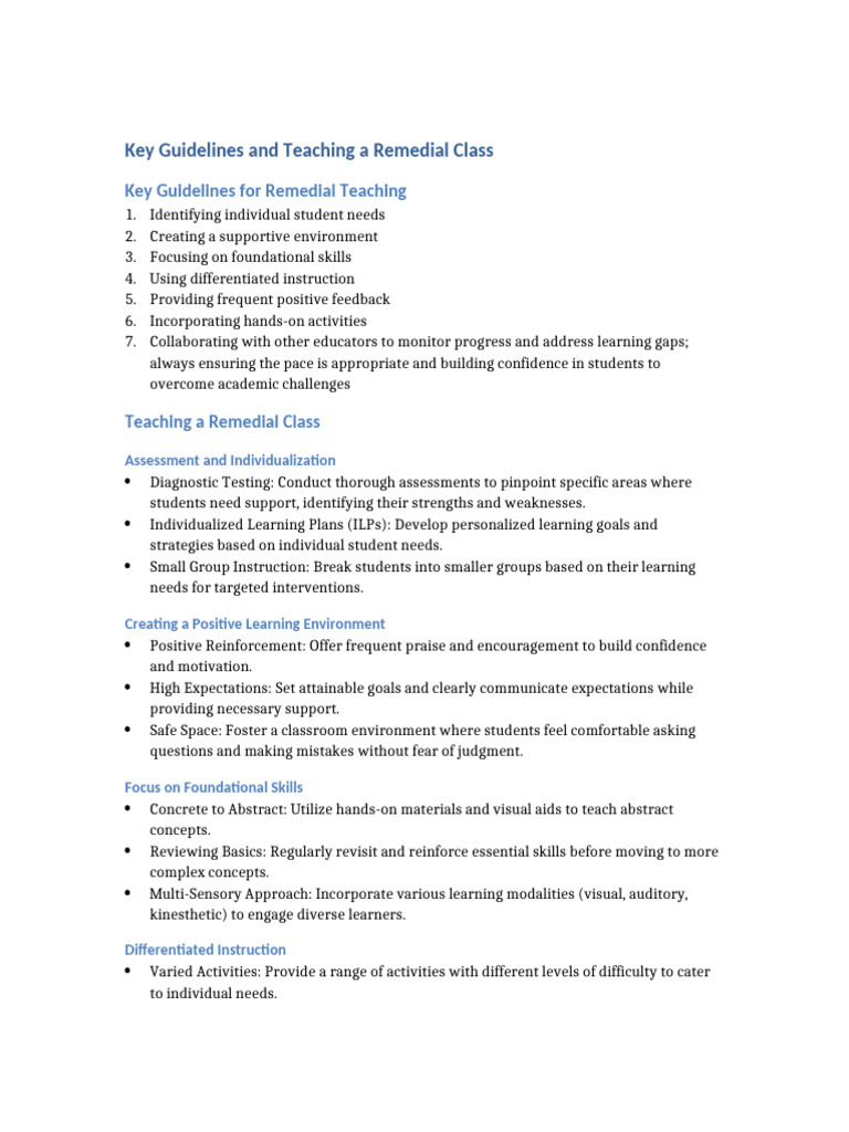 Remedial Teaching Guidelines and Strategies | PDF | Differentiated ...