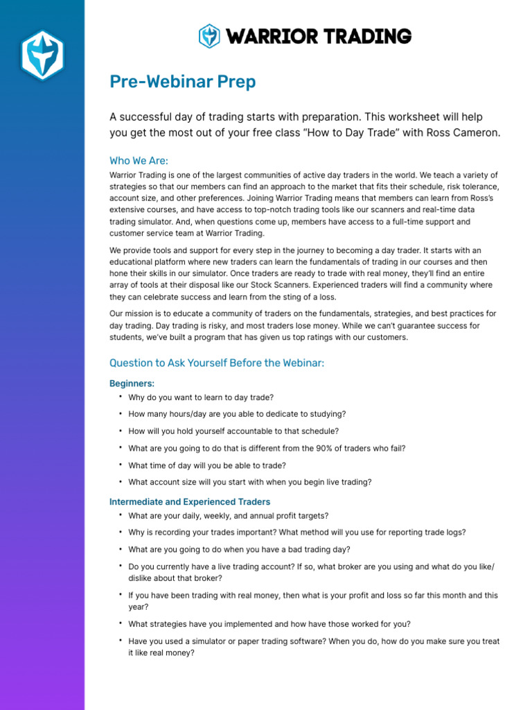 WT Webinar Pre Webinar | PDF | Day Trading | Stocks