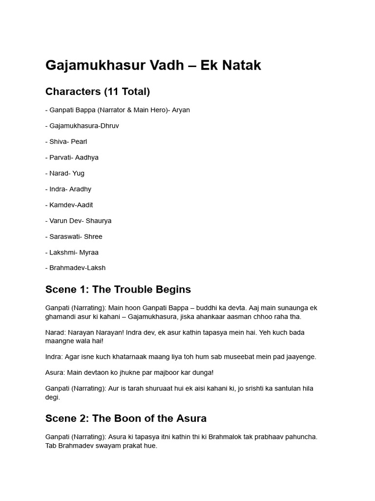Gajamukhasur Vadh - Ek Natak | PDF | Asian Mythology | Hindu Theology