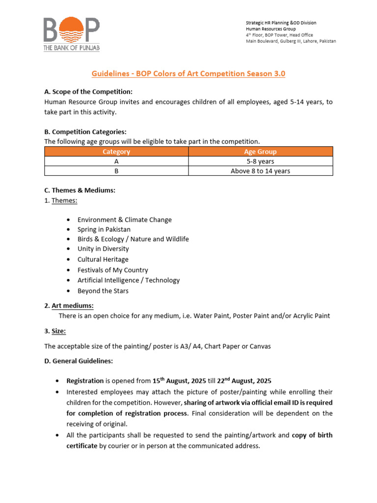BOP Colors of Art Competition Guidelines | PDF