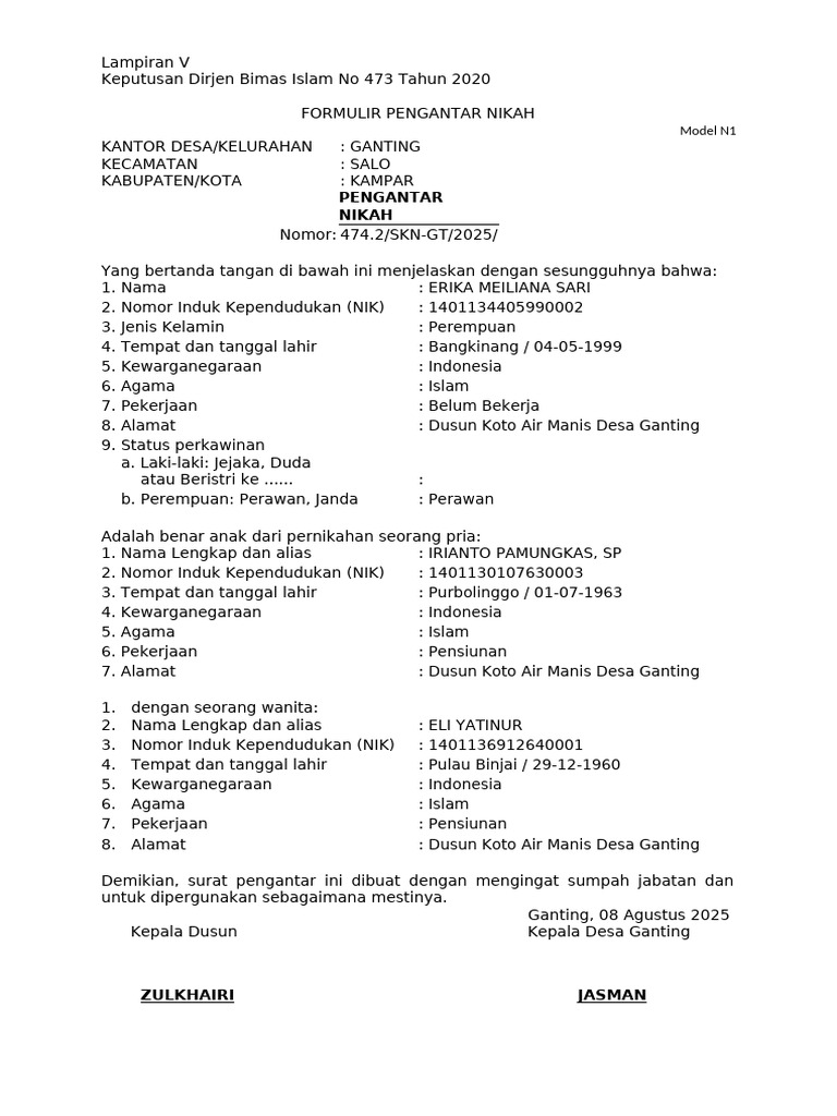 Blangko Surat Nikah Terbaru | PDF