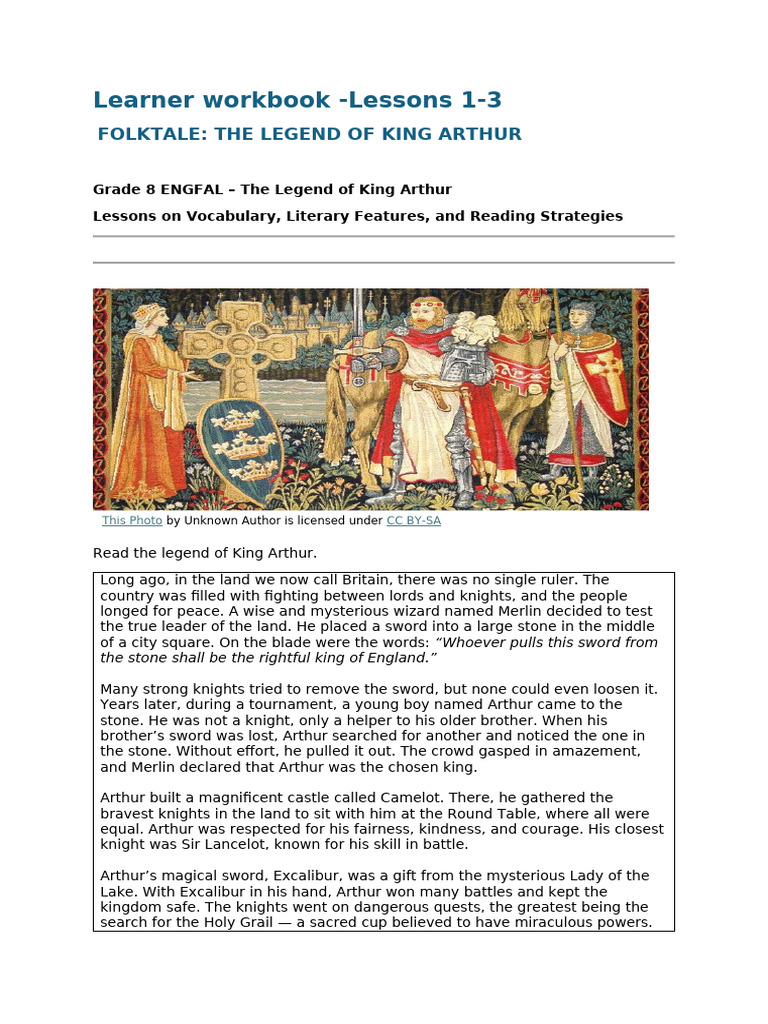 King Arthur Vocabulary and Lessons | PDF | Lancelot | Excalibur