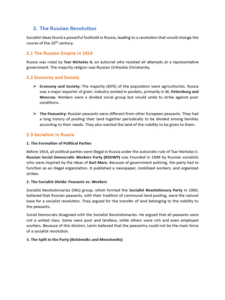 2 Notes Socialism in Europe and The Russian Revolution | PDF | Russian ...