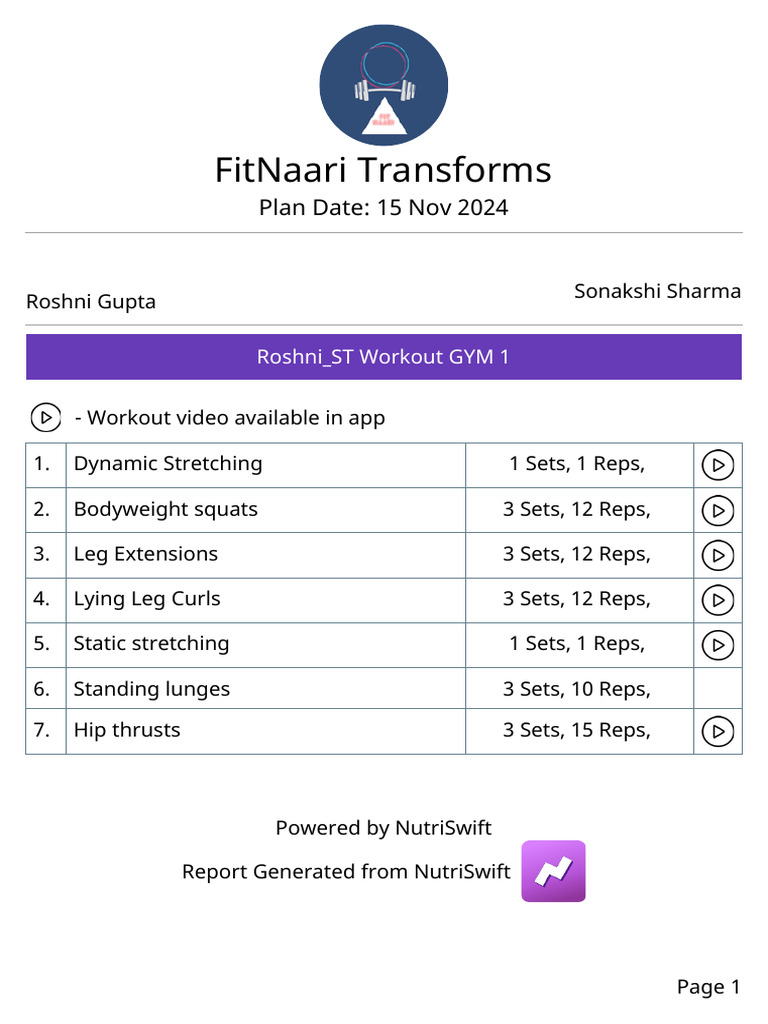 Roshni ST Workout GYM 1 | PDF