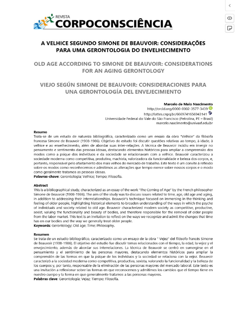 Vista Do A VELHICE SEGUNDO SIMONE DE BEAUVOIR | PDF