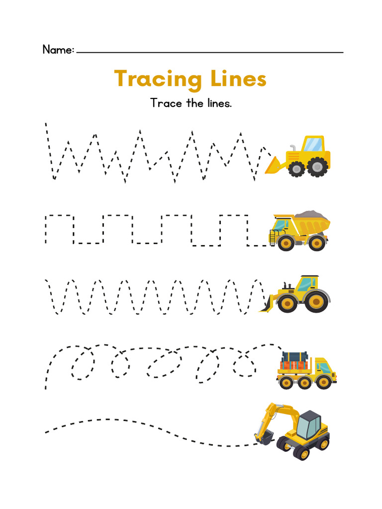 Yellow and Black Illustrative Line Tracing Worksheet | PDF