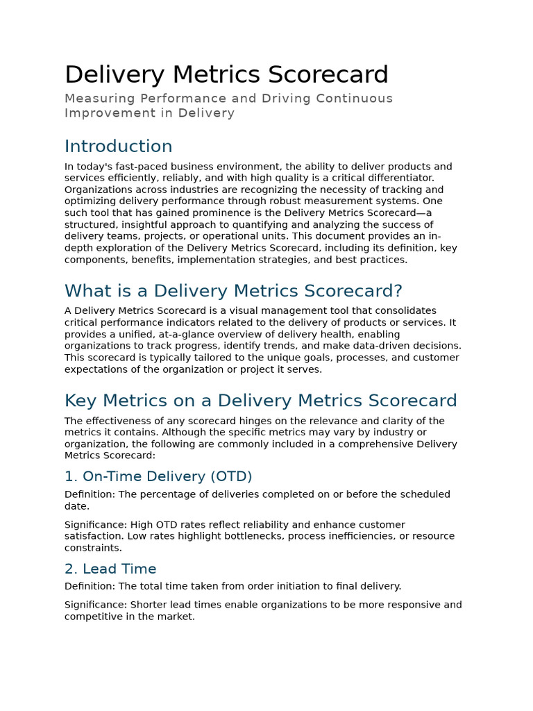 Delivery Metrics Scorecard | PDF | Performance Indicator | Incentive