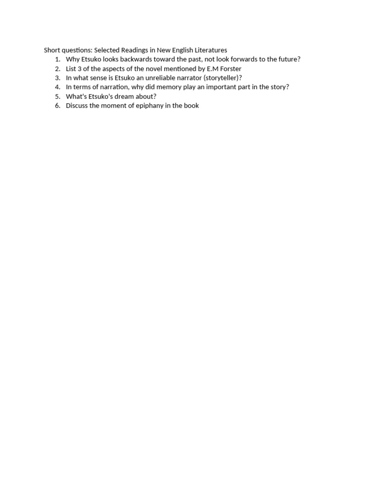 Short Questions on New English Literatures | PDF