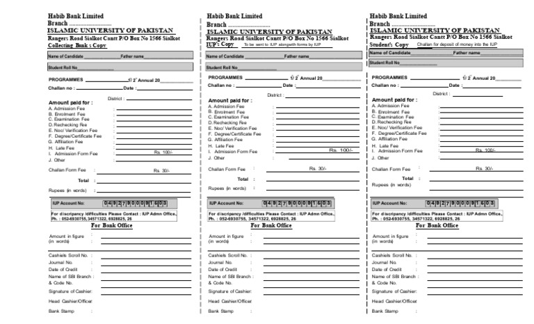 Challan HBL FEE FOM 2015.Cdr | PDF | Service Industries