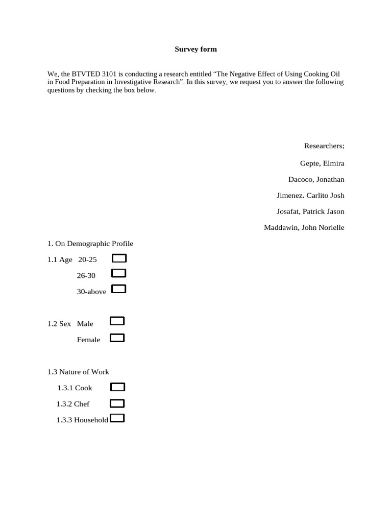 Survey Form | PDF
