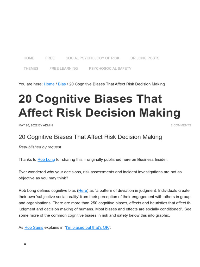 Cognitive Biases in Risk Decisions | PDF | Mental Processes | Psychology