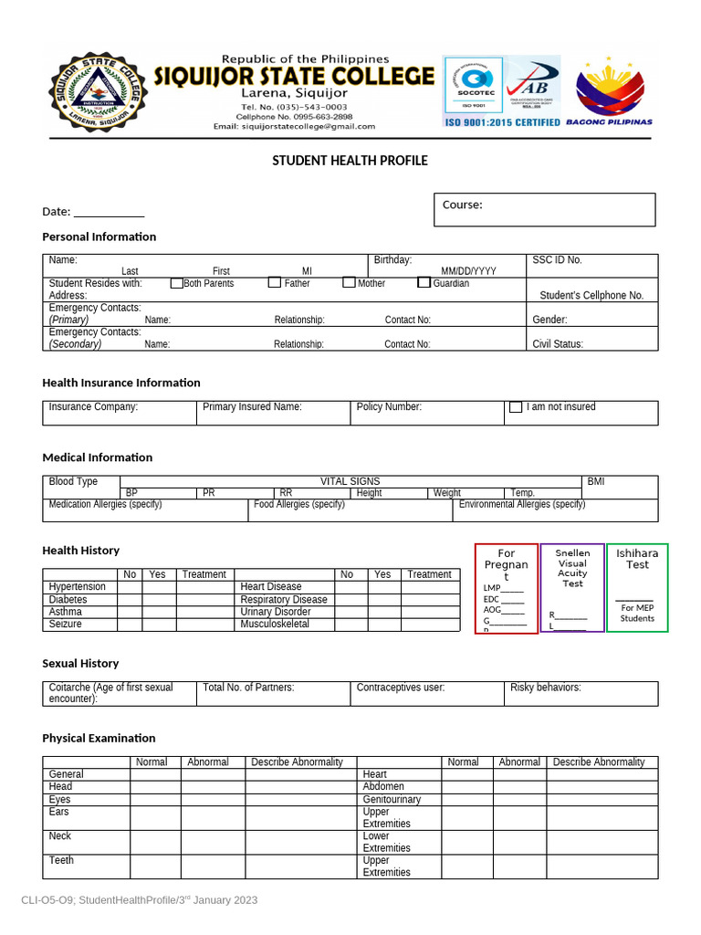 Student Health Profile For Mis | PDF | Allergy | Health Sciences