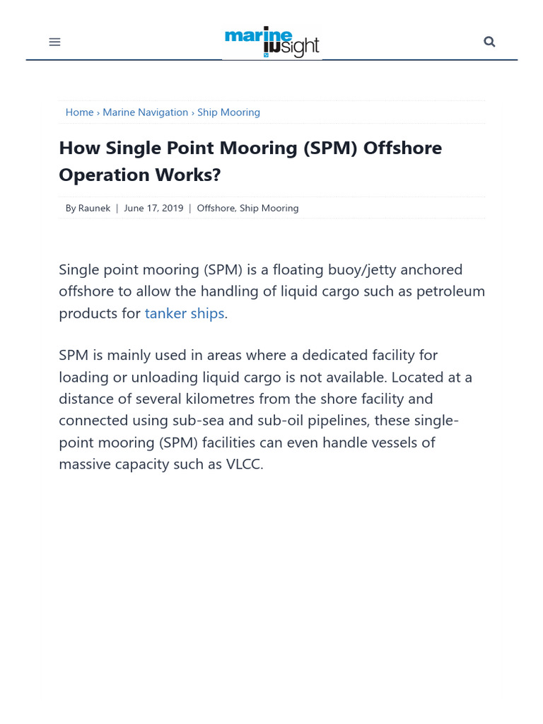 How Single Point Mooring (SPM) Offshore Operation Works | PDF | Water ...