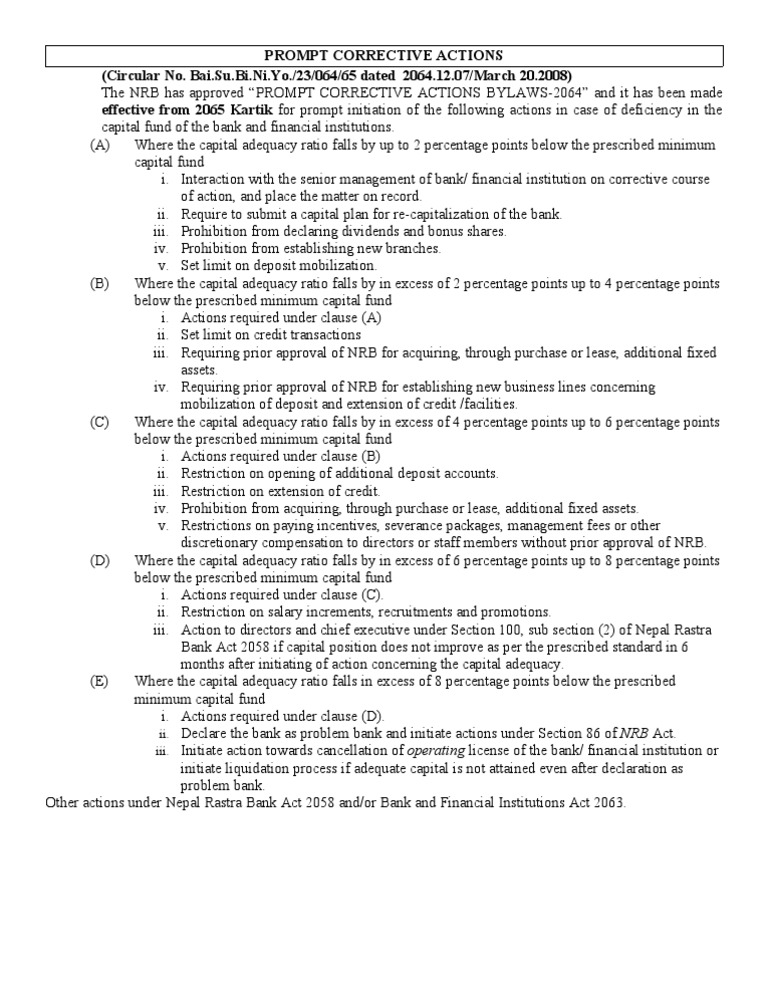 Prompt Corrective Action Guidelines 2064 | PDF | Capital Requirement ...