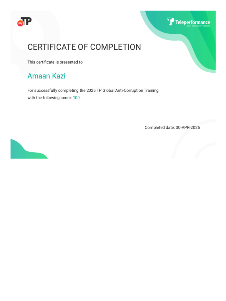Global Anti Curruption Certificate | PDF