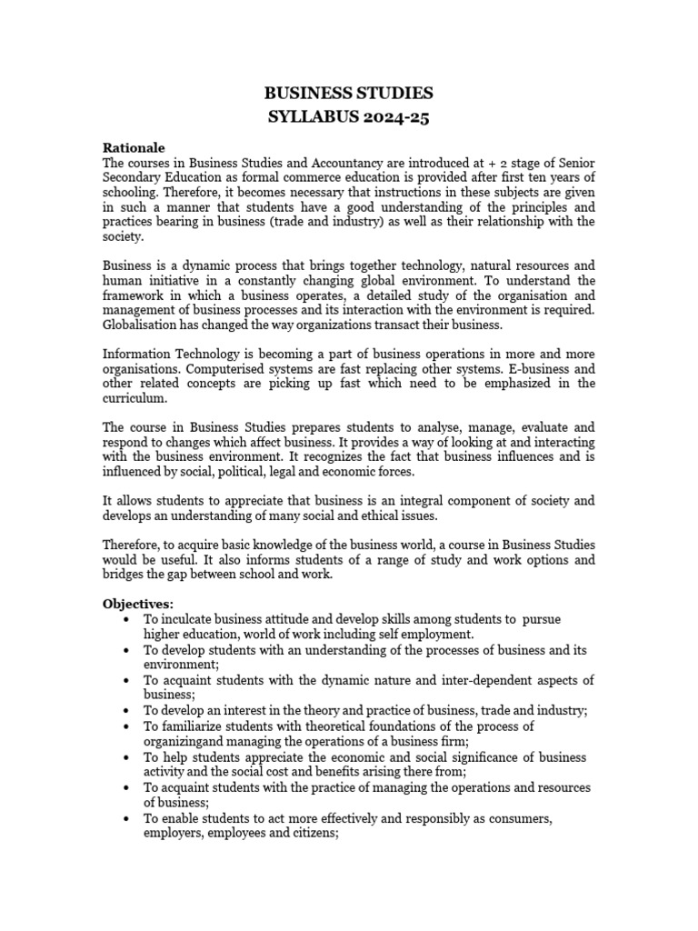 BusinessStudies SrSec 2023-24 | PDF | Marketing | Business