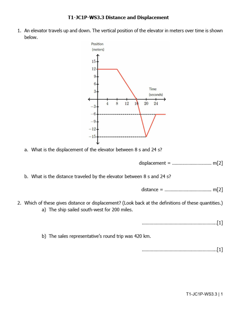 T1 JC1P WS3.3 Kinematics Describing Motion | PDF