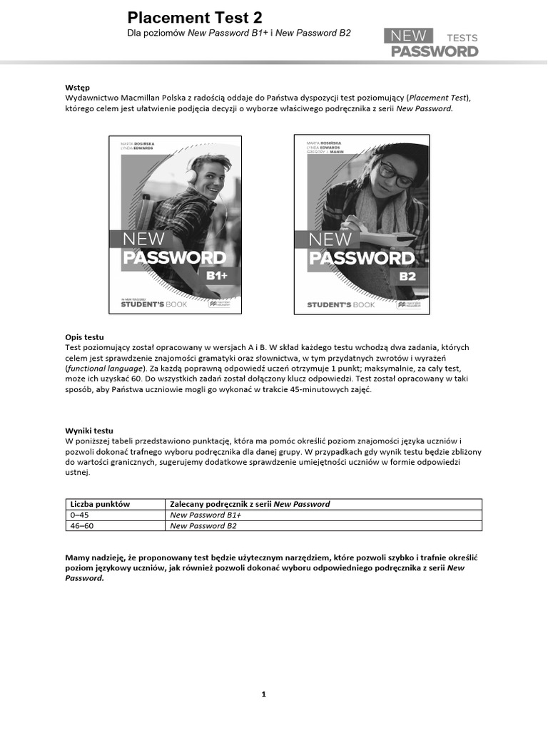 New Password Placement Test 2 Intro | PDF