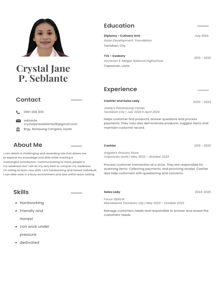 Crystal Jane Seblante's Resume | PDF | Business