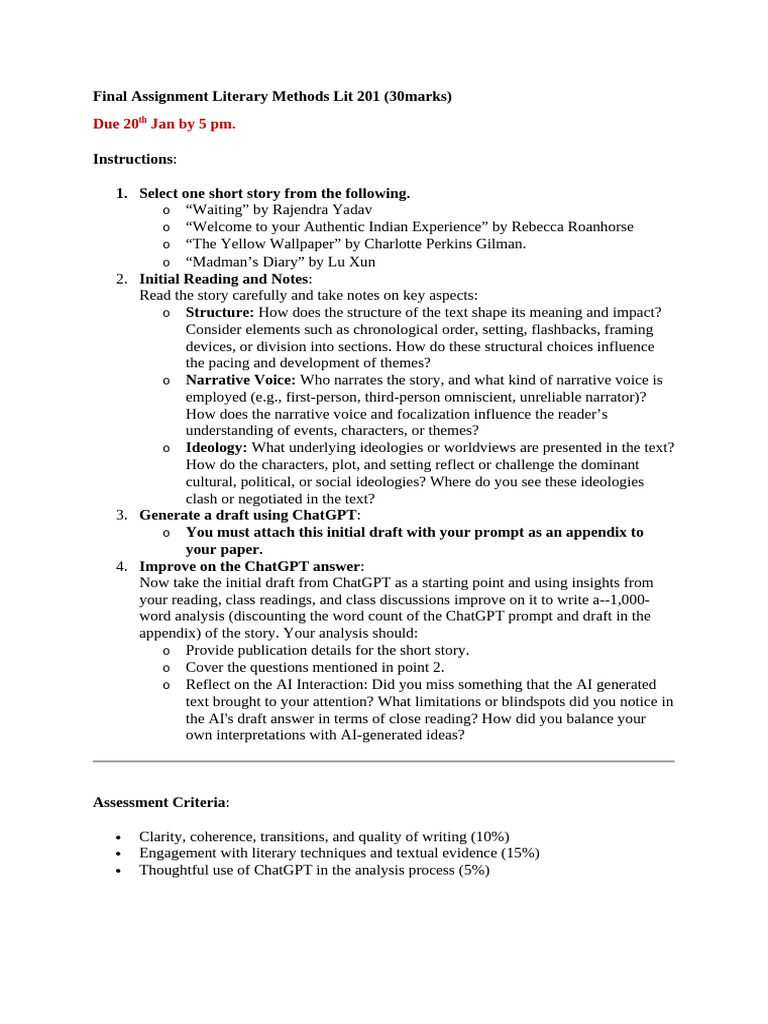 Literary Analysis Assignment Guide | PDF | Narration | Narrative