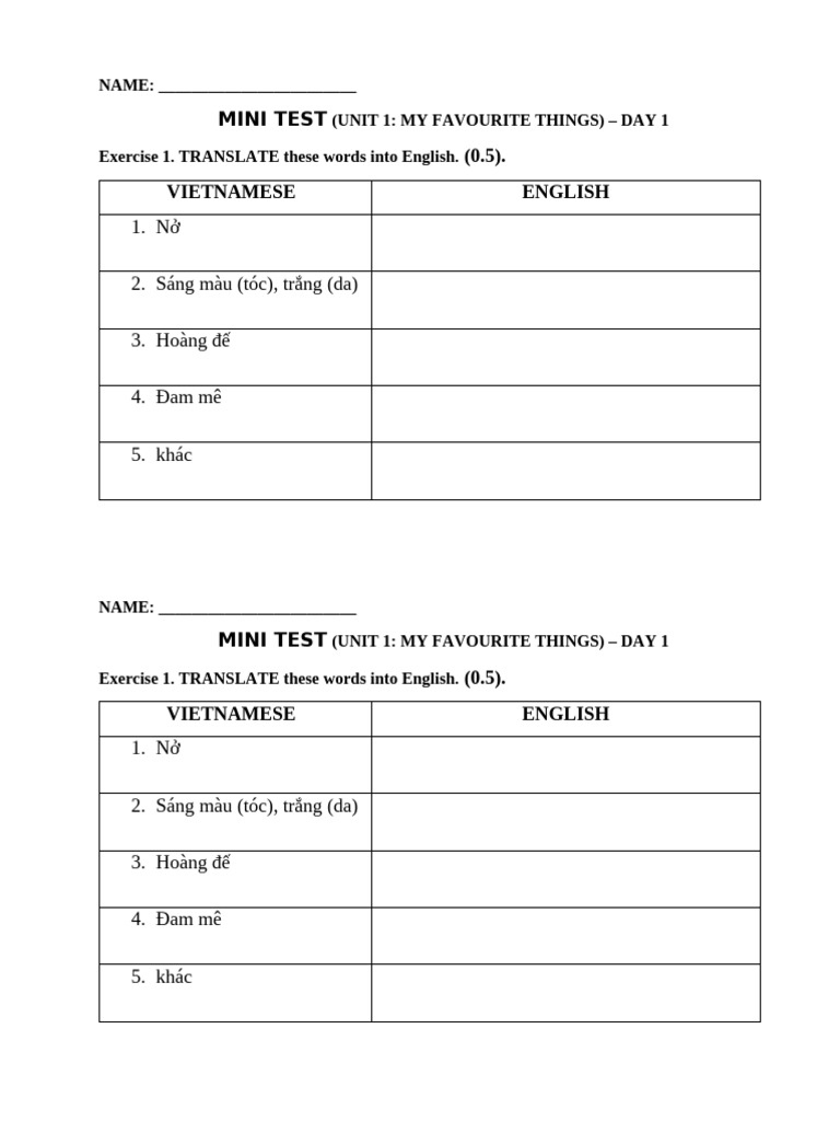 E5 Unit 2 - Lesson 1 - Mini Test | PDF