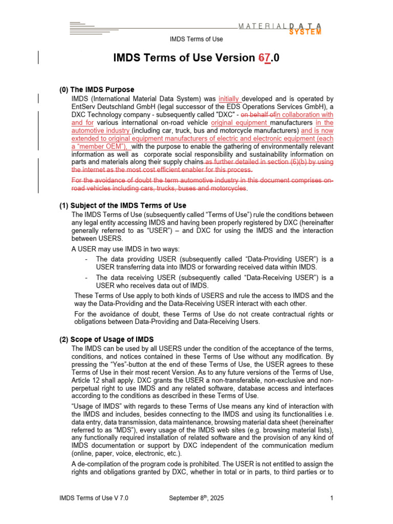 IMDS ToU V7 Tracked Changes | PDF | Indemnity | Damages