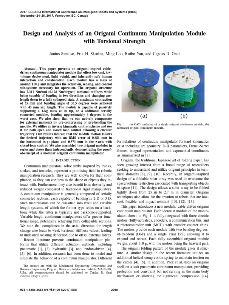 Design and Analysis of An Origami Continuum Manipulation Module With ...