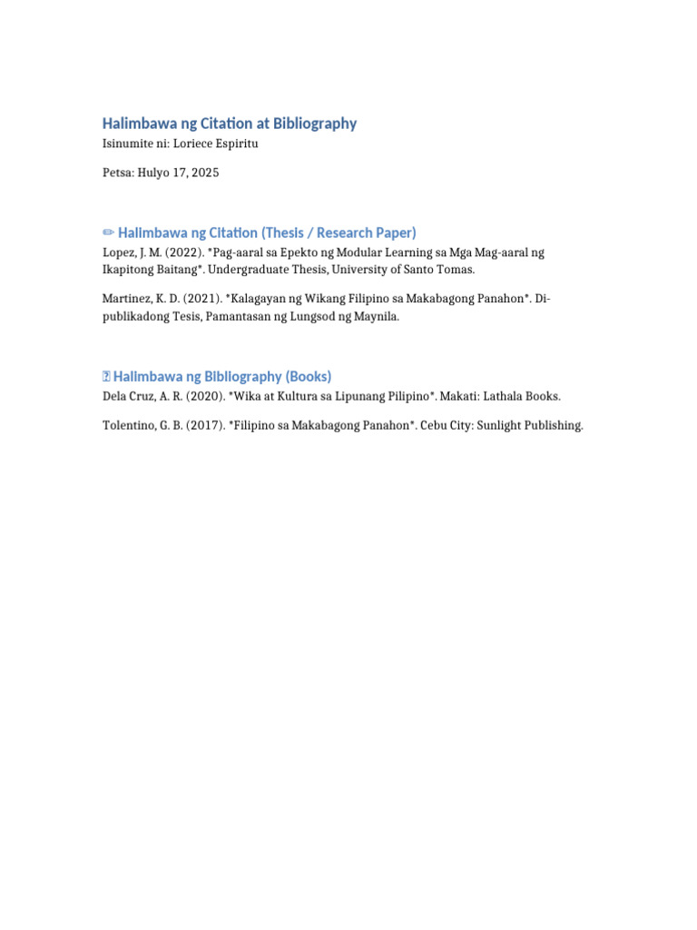 Halimbawa NG Citation at Bibliography 2 | PDF