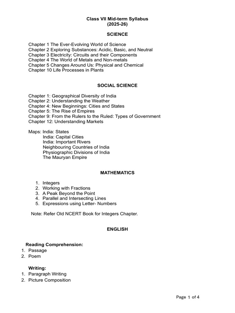 7-Mid Term Syllabus 2025-26 | PDF