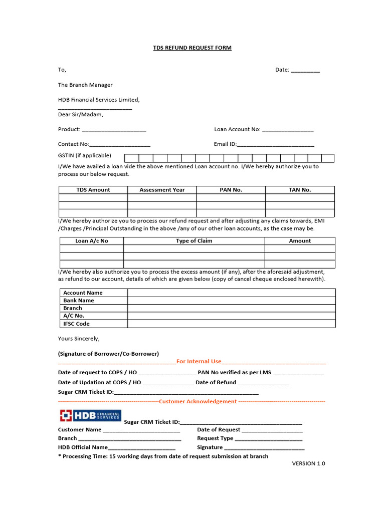 Tds Refund Request Form | PDF