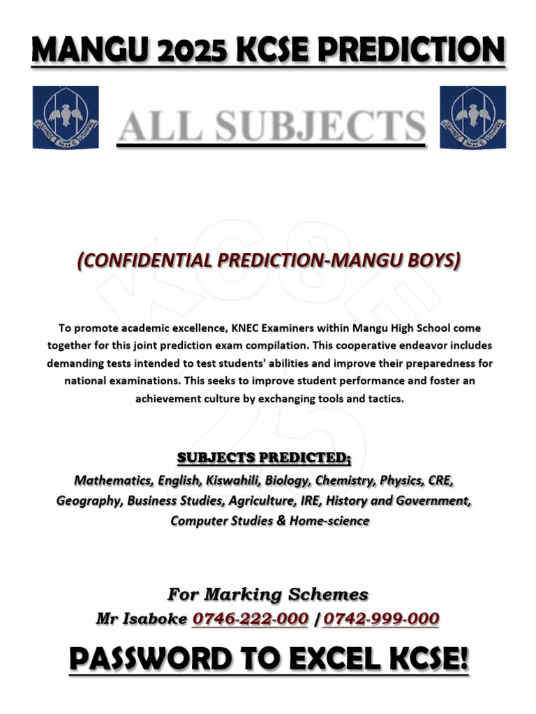 MANGU High School 2025 KCSE Prediction | PDF | Coast | Jesus